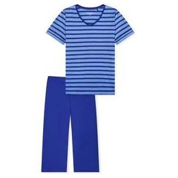 Schlafanzug Schiesser "Pyjama", Damen, Gr. M, bunt (blau), Obermaterial: 100% Baumwolle CO., Homewear-Sets Schlafanzug