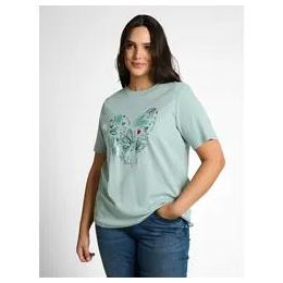 T-Shirt Tom Tailor PLUS, Damen, Gr. 46, soft dusty blau, Single Jersey, Obermaterial: 100% Baumwolle, bedruckt, regular fit normal, Rundhals, gerader Abschluss, Shirts T-Shirt, mit Glitzer-Print