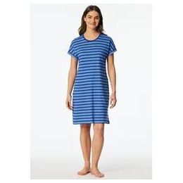 Nachthemd Schiesser "Casual Essentials", Damen, Gr. 44, N-Gr, 819, blau, Single Jersey, Obermaterial: 100% Baumwolle, bequem knielang, Rundhals, Kleider Nachthemd, mit garngef&auml;rbten Streifen und sportlichen Taschen