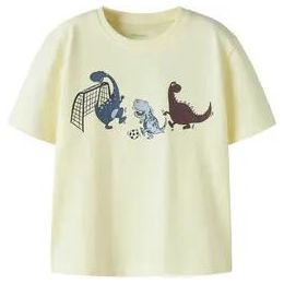 T-Shirt name it "NMMVICTOR SS NREG TOP", M&auml;dchen, Gr. 98, pear sorbet print:dino playing, Jersey, Obermaterial: 100% Baumwolle, bedruckt, normal normal, Rundhals, Shirts T-Shirt