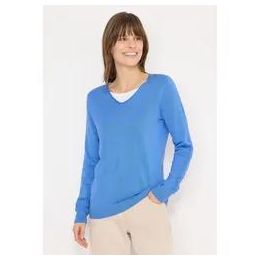 Strickpullover Cecil, Damen, Gr. XS (36), fountain blau, Web, 60% Baumwolle, 40% Viskose, unifarben, comfort fit normal, V-Ausschnitt, Rippb&uuml;ndchen, Pullover Strickpullover, im soften Baumwoll-Mix