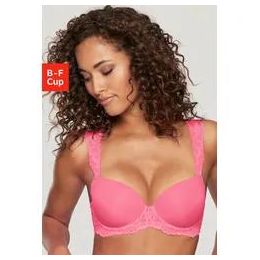 Schalen-BH Lascana "Flora", Damen, Gr. 80, Cup D, pink, Microtouch, Obermaterial: 88% Polyamid, 12% Elasthan, BHs Schalen-BH, mit wundersch&ouml;nen Spitzentr&auml;gern und edlem Glitzeraccessoire, Dessous
