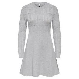 Strickkleid Only "ONLKATIA LIFE LS O-NECK CABL DRES EX KNT", Damen, Gr. M, N-Gr, light grau melange, Strick, Obermaterial: 50% Viskose, 27% Nylon, 23% Polyester, unifarben, regular fit Midi, Rundhals, Kleider Strickkleid, Viskosemischung, regular fit, Rundhals