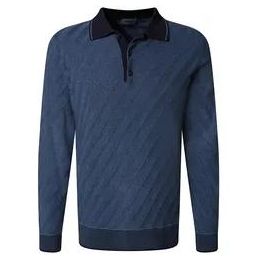 Langarm-Poloshirt Pierre Cardin, Herren, Gr. XL, blau heaven, Strick, Obermaterial: 100% Baumwolle, gemustert, normal normal, ohne Ausschnitt, B&uuml;ndchen, Shirts, Strick in Bicolour- Jaquard - Struktur