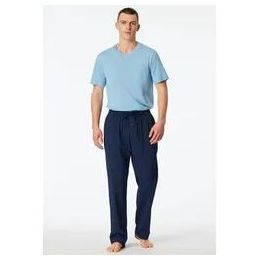 Pyjamahose Schiesser "Mix + Relax", Damen, Gr. 50, N-Gr, 815, blau, Web, Obermaterial: 54% Baumwolle, 45% Viskose, 1% Elasthan, bequem lang, Hosen Pyjamahose, mit seitlichen Eingrifftaschen, Bindeband