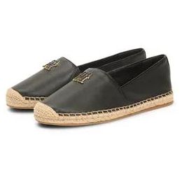 Espadrille Tommy Hilfiger "TH LOGO LEATHER ESPADRILLE", Damen, Gr. 42, schwarz, Leder, Schuhe Espadrille, Sommerschuh, Slipper, Schlupfschuh mit typischer Juteverzierung