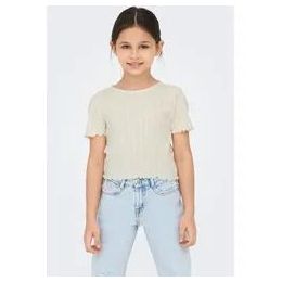 T-Shirt KIDS Only "KOGCARLOTTA LIFE S/S TOP JRS NOOS", M&auml;dchen, Gr. 134/140, cloud dancer, Jersey, Obermaterial: 100% Baumwolle, unifarben, regular fit taillenbedeckt, Rundhals, gewellter Abschluss, Shirts T-Shirt