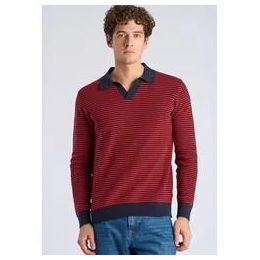 Strickpullover LINDBERGH "Strickpullover Relaxed Fit", Herren, Gr. S, rot, Obermaterial: 60% Baumwolle, 40% Polyester, gestreift, V-Ausschnitt, Pullover Strickpullover