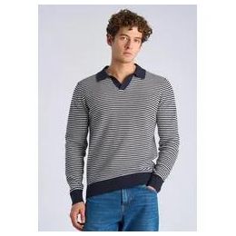 Strickpullover LINDBERGH "Strickpullover Relaxed Fit", Herren, Gr. 3XL, navy, Obermaterial: 60% Baumwolle, 40% Polyester, gestreift, V-Ausschnitt, Pullover Strickpullover