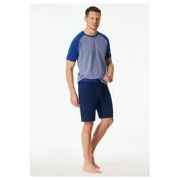 Shorty Schiesser "95/5 Nightwear", Herren, Gr. 48, 819, blau, Single Jersey, Obermaterial: 95% Baumwolle, 5% Elasthan, bequem kurz, Rundhals, Homewear-Sets Shorty, mit Rundhalsausschnitt, Kurzarm, in Single-Jersey Qualit&auml;t