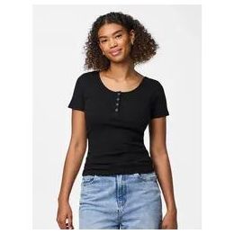 Kurzarmshirt Pieces "PCKITTE SS TOP NOOS BC", Damen, Gr. M, schwarz, Rippware, Obermaterial: 95% Baumwolle, 5% Elasthan, unifarben, slim fit normal, Rundhals, Shirts, Baumwollmischung, slim fit