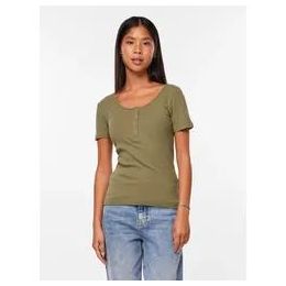 Kurzarmshirt Pieces "PCKITTE SS TOP NOOS BC", Damen, Gr. S, deep lichen gr&uuml;n, Rippware, Obermaterial: 95% Baumwolle, 5% Elasthan, unifarben, slim fit normal, Rundhals, Shirts, Baumwollmischung, slim fit
