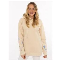Hoodie Zwillingsherz "Blumenranken", Damen, Gr. S/M, beige, Sweatware, Obermaterial: 50% Baumwolle, 50% Polyester, Sweatshirts Hoodie, mit gestickten Blumen am Arm, Kapuze, Fronttasche