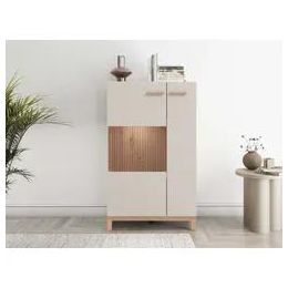Highboard Home Affaire "Essex, Hochkommode, Vitrine, Glasvitrine, Kombi-Highboard", kaschmir, B:77cm H:127,5cm T:35cm, Kunststoff, MDF, Metall, Spanplatte, Sideboards, Highboard, Modernes Highboard in Kaschmir mit Glasfront & Lamellen-Optik