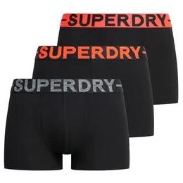 Boxershorts Superdry "Boxershort TRUNK TRIPLE PACK 3er Pack", Herren, Gr. XL, schwarz (schwarz, orange), Obermaterial: 95% Baumwolle CO. 5% Elasthan EL., Unterhosen