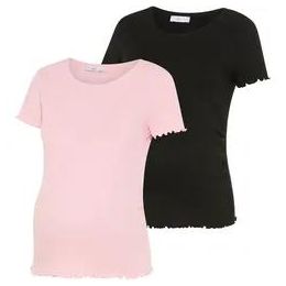 Umstandsshirt Neun Monate "2er Pack Schwangerschafts-Shirts", Damen, Gr. 40/42, rosa, schwarz, Rippware, Obermaterial: 100% Baumwolle, unifarben, Basic, sehr figurbetont h&uuml;ftlang, Rundhals, Shirts Umstandsshirt, T-Shirts f&uuml;r Schwangerschaft und danach