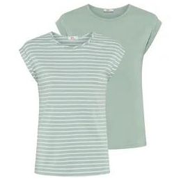 T-Shirt Flashlights, Damen, Gr. 32/34, mint, mint, stripe, Single Jersey, Obermaterial: 50% Baumwolle, 50% Modal, gestreift, unifarben, Basic, figurbetont h&uuml;ftbedeckend, Shirts T-Shirt, figurbetonte Passform, auch in gr&ouml;&szlig;eren Gr&ouml;&szlig;en, aus Single Jersey