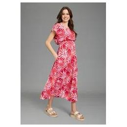 Umstandskleid Neun Monate "Langes Schwangerschafts- und Still-Kleid", Damen, Gr. 42, N-Gr, rot gebl&uuml;mt, Jersey, Obermaterial: 95% Viskose, 5% Elasthan. Futter Oberteil: 95% Viskose, 5% Elasthan, bedruckt, ausgestellt kn&ouml;chellang, Rundhals, Kleider, Jersey-Kleid f&uuml;r Schwangerschaft und Stillzeit