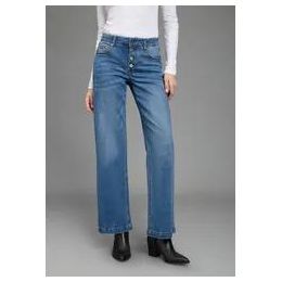 Weite Jeans Bruno Banani, Damen, Gr. 42, N-Gr, blau used, Denim/Jeans, Obermaterial: 98% Baumwolle, 2% Elasthan, unifarben, weit lang, Jeans, mit Elasthan-Anteil, aus Baumwollmaterial