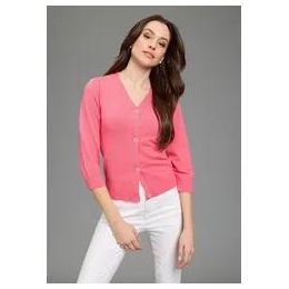 Cardigan Bruno Banani, Damen, Gr. 36/38, pink, Feinstrick, Obermaterial: 70% Viskose, 30% Polyamid, unifarben, figurumspielend kurz, V-Ausschnitt, Puff&auml;rmel B&uuml;ndchen, Strickjacken, figurumspielende Passform, V-Ausschnitt, mit Puff&auml;rmeln