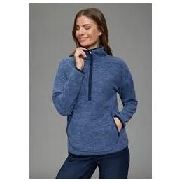 Fleecepullover OCEAN SPORTSWEAR, Damen, Gr. 36/38, blau melange, Fleece, Obermaterial: 100% Polyester, kontrastfarbene Details, meliert, figurumspielend h&uuml;ftbedeckend, eingesetzt, Sweatshirts Fleecepullover, mit Logostickerei, mit Rei&szlig;verschluss, mit K&auml;ngurutasche