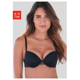Push-up-BH s.Oliver "Emilie", Damen, Gr. 80, Cup C, schwarz, Microtouch, Obermaterial: 85% Polyamid, 15% Elasthan, BHs Push-up-BH, mit B&uuml;gel & h&uuml;bschem Spitzenr&uuml;cken, sexy Dessous
