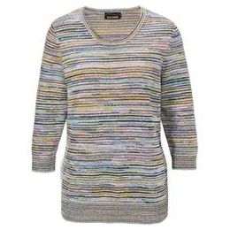 Rundhalspullover GOLDNER "Kurzgr&ouml;&szlig;e Kombistarker Multicolor-Ringelpullover", Damen, Gr. 23, blau (blau, papaya, geringelt), Obermaterial: 100% Baumwolle CO., Sonstiges, Pullover Rundhalspullover, Sommerliche Multicolor-Optik