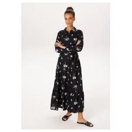 Maxikleid Aniston CASUAL, Damen, Gr. 42, N-Gr, schwarz-wei&szlig; (schwarz, beige), Web, Obermaterial: 100% Viskose, bedruckt, figurumspielend kn&ouml;chelfrei, 1-Knopf-Manschette, Kleider Maxikleid, mit Palmen bedruckt - jedes Teil ein Unikat