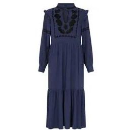 Midikleid RAFFYA "Lulu Embroidered Maxi Dress Damen", Damen, Gr. 40, Normalgr&ouml;&szlig;en, blau, 100% Baumwolle, Kleider Midikleid