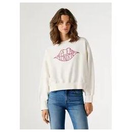 Sweatshirt Pepe Jeans "BERNIS", Damen, Gr. M, 808mousse wei&szlig;, Sweatware, Obermaterial: 85% Baumwolle, 15% Polyester, normal, Rundhals, Rippb&uuml;ndchen, Sweatshirts Sweatshirt, mit Rundhals, bestickt