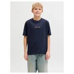 Jack & Jones T-Shirt JACK & JONES JUNIOR "JORNORREBRO EMB TEE SS CN NOOS JNR", Jungen, Gr. 140, sky captain, Single Jersey, Obermaterial: 100% Baumwolle, bedruckt, relaxed fit normal, Rundhals, Shirts T-Shirt, Baumwolle, relaxed fit, Kurzarm