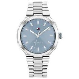 Quarzuhr Tommy Hilfiger "Georgia", edelstahlfarben, graublau, Armbanduhren, Damen, Quarzuhr, Armbanduhr, Damenuhr, Edelstahlarmband, analog