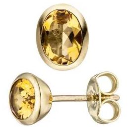 Paar Ohrstecker Jobo "Ohrringe Goldohrringe oval 8 mm", gelb, gelb, Ohrringe, Damen, Gelbgold 585, 585 Gold mit Citrin