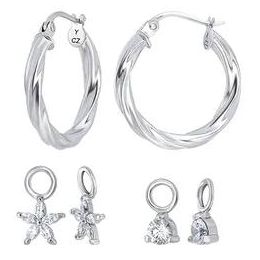 Paar Creolen Firetti "Multipack Schmuck Geschenk Silber 925 Ohrschmuck Ohrringe Charm", silberfarben, kristallwei&szlig;, kristallwei&szlig;, Ohrringe, Damen, 20mm, Silber 925 (Sterlingsilber), mit Zirkonia (synth.)