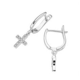 Paar Creolen Firetti "Schmuck Geschenk Silber 925 Ohrschmuck Ohrringe Behang Kreuz", silberfarben, kristallwei&szlig;, kristallwei&szlig;, Ohrringe, Damen, 11,5mm, Silber 925 (Sterlingsilber), mit Zirkonia (synth.)