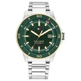 Quarzuhr Tommy Hilfiger "REMY", edelstahlfarben, gr&uuml;n, Armbanduhren, Herren, Quarzuhr, Armbanduhr, Herrenuhr, Edelstahlarmband, analog, Tag