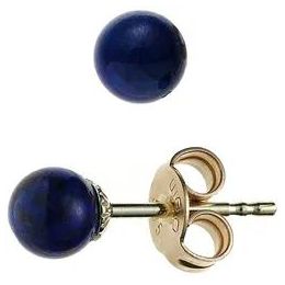 Paar Ohrstecker Jobo "Ohrringe Kugel Kugelohrringe blau 4 mm", blau, blau, Ohrringe, Damen, 4mm, Gelbgold 585, 585 Gold mit Lapislazuli