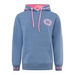 Hoodie Zwillingsherz "Happy Days", Damen, Gr. S/M, blau (jeans), Sweatware, Obermaterial: 50% Baumwolle, 50% Polyester, comfort fit h&uuml;ftlang, ohne Ausschnitt, angesetztes B&uuml;ndchen, Sweatshirts Hoodie, gestickte pinke Details, Kapuze, Kordelzug, Tasche vorne, Rippb&uuml;ndchen
