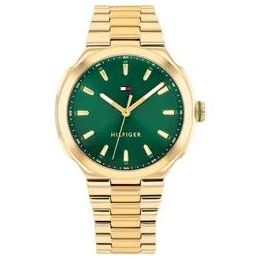 Quarzuhr Tommy Hilfiger "Georgia", goldfarben, gr&uuml;n, Armbanduhren, Damen, Quarzuhr, Armbanduhr, Damenuhr, Edelstahlarmband, analog