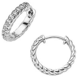Paar Creolen Firetti "Schmuck Geschenk Silber 925 Ohrschmuck Ohrringe gedrehte Optik", silberfarben, kristallwei&szlig;, kristallwei&szlig;, Ohrringe, Damen, 15,1mm, Silber 925 (Sterlingsilber), mit Zirkonia (synth.)