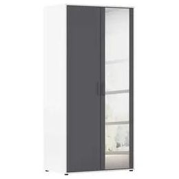 Dreht&uuml;renschrank Rauch "Kleiderschrank Schrank Garderobe W&auml;scheschrank VOYAGER", alpinwei&szlig;, graumetallic, B:93cm H:194cm T:53cm, Holzwerkstoff, Schr&auml;nke, Dreht&uuml;renschrank, mit modernen Griffen in Graumetallic und Spiegel