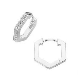 Paar Creolen Firetti "Schmuck Geschenk Silber 925 Ohrschmuck Ohrringe Hexagon-Form", silberfarben, kristallwei&szlig;, kristallwei&szlig;, Ohrringe, Damen, 15,3mm, Silber 925 (Sterlingsilber), mit Zirkonia (synth.)