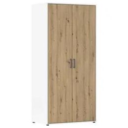 Kleiderschrank Rauch "VOYAGER Garderobe W&auml;scheschrank TOPSELLER Schlafzimmer", alpinwei&szlig;, eiche artisan, griffe graumetallic, B:93cm H:194cm T:53cm, Holzwerkstoff, Schr&auml;nke, Kleiderschrank, mit 2 modernen Griffvarianten, viel Stauraum MADE IN GERMANY