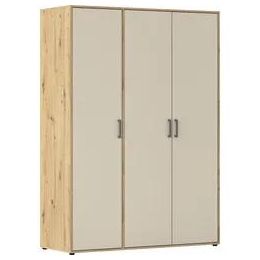 Kleiderschrank Rauch "VOYAGER Garderobe W&auml;scheschrank TOPSELLER Schlafzimmer", beige (champagner), eiche artisan, griffe graumetallic, B:140cm H:194cm T:53cm, Holzwerkstoff, Schr&auml;nke, Kleiderschrank, mit 2 modernen Griffvarianten, viel Stauraum MADE IN GERMANY