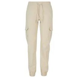 Cargohose Urban Classics "Urban Classics Damen Ladies High Waist Cargo Jogging Pants", Damen, Gr. S, US-Gr&ouml;&szlig;en, sandwei&szlig;, 98% Baumwolle, 2% Elasthan, unifarben, normal, Hosen Cargohose