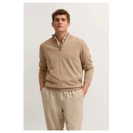 Troyer Bugatti "Regular Fit", Herren, Gr. XXL, 40, beige, Sweatware, 100% Baumwolle, unifarben, regular fit, ohne Ausschnitt, Pullover Troyer, aus Baumwolle mit Stehkragen