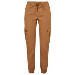 Cargohose Urban Classics "Urban Classics Damen Ladies High Waist Cargo Jogging Pants", Damen, Gr. M, US-Gr&ouml;&szlig;en, toffee, 98% Baumwolle, 2% Elasthan, unifarben, normal, Hosen Cargohose