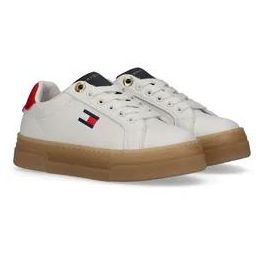 Sneaker Tommy Hilfiger, Herren, Gr. 37, wei&szlig;, blau, rot, Synthetik, Textil, Schuhe Sneaker, Retro Sneaker, Schn&uuml;rschuh, Halbschuh mit Plateausohle