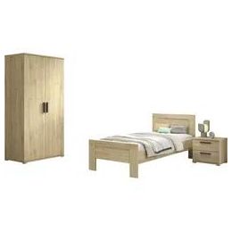 Jugendzimmer-Set Vipack "SAM - Bett, Nachtkonsole, Kleiderschrank 2-trg., gradliniges Design", eiche dekor, ohne Matratze, B/H: 90cm x 200cm, Schlafzimmerm&ouml;bel-Sets