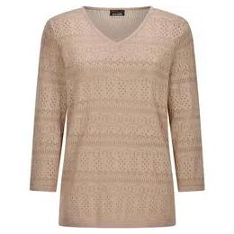 Rundhalspullover GOLDNER "Kurzgr&ouml;&szlig;e Sommerpullover mit V-Ausschnitt", Damen, Gr. 24, beige, Obermaterial: 80% Baumwolle CO. 20% Polyamid PA., gerade, V-Ausschnitt, Pullover Rundhalspullover, angenehmer Tragekomfort